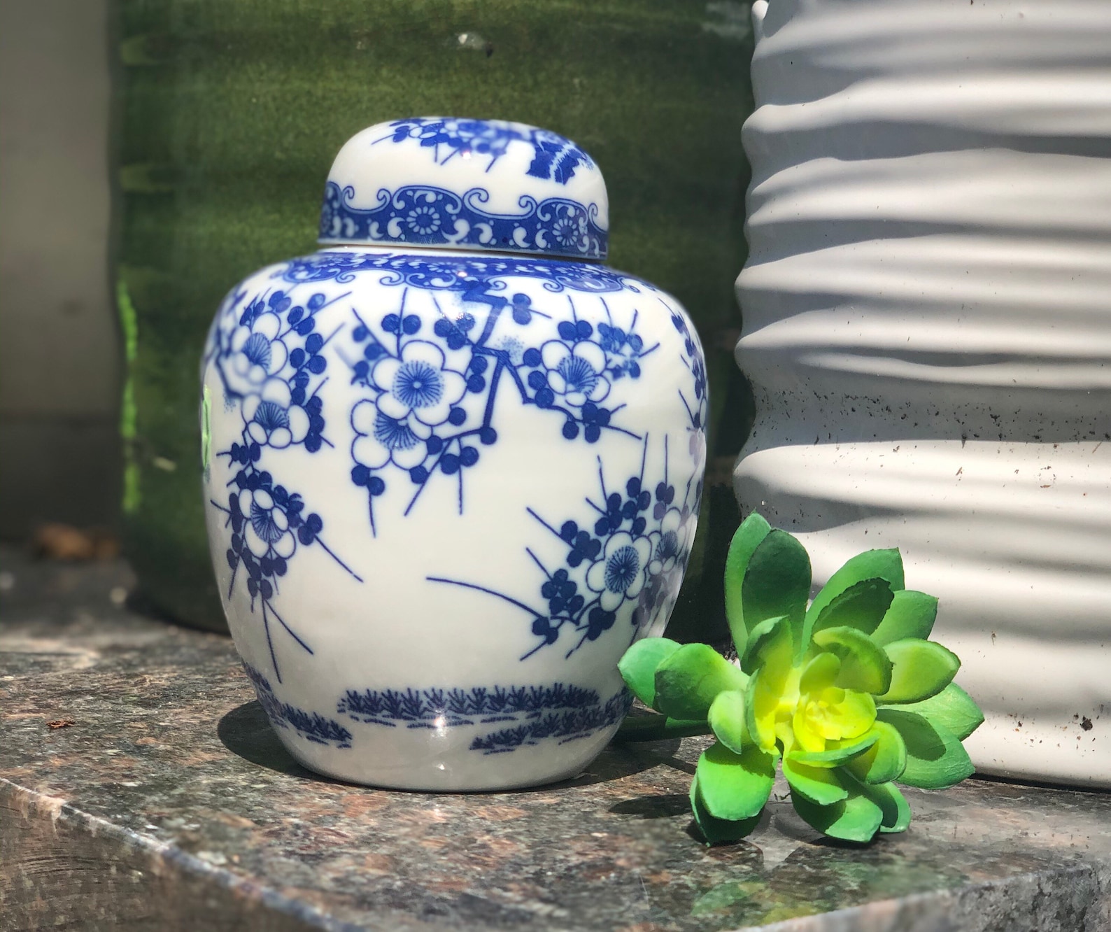 Vintage White/blue Flowered Ginger Jar Small - Etsy