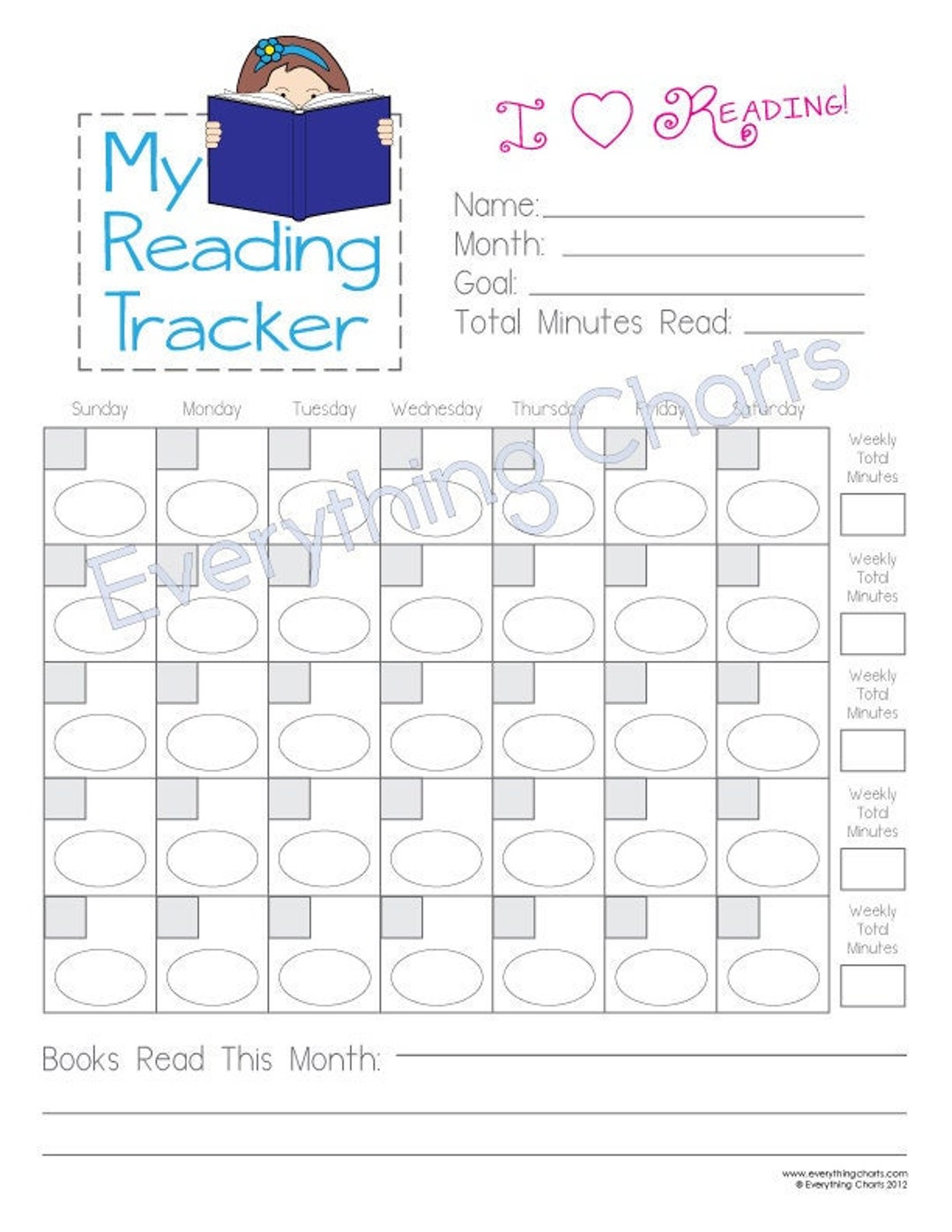Reading Chart for Girls - PDF File/printable - Etsy