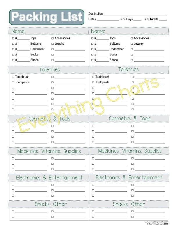 Packing List - PDF File/printable - Etsy