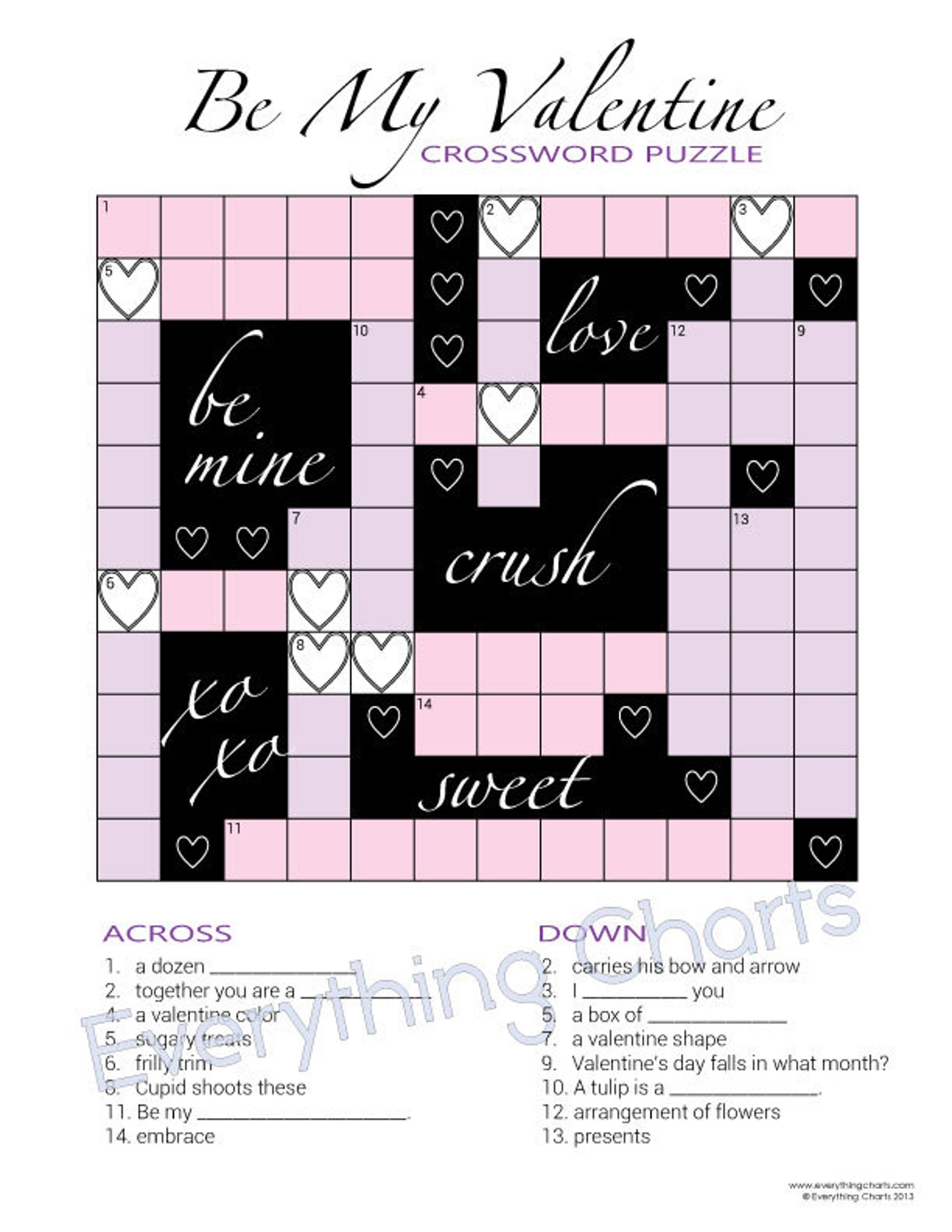 Valentine Crossword Puzzle PDF Files/printables - Etsy