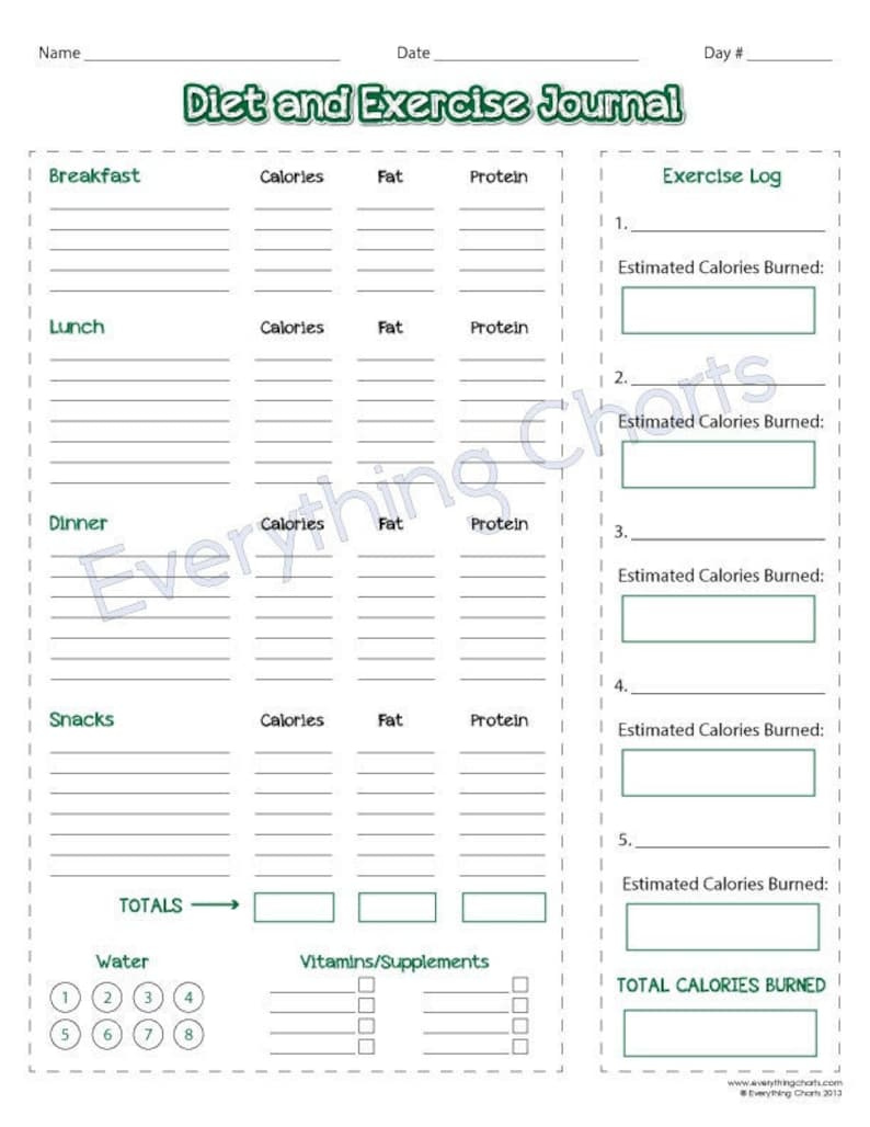 Diet and Exercise Journal - PDF File/printable - Etsy
