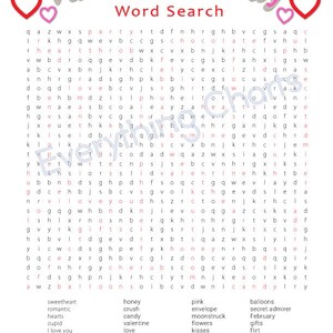 Valentine Word Search - PDF Files/printables - Etsy