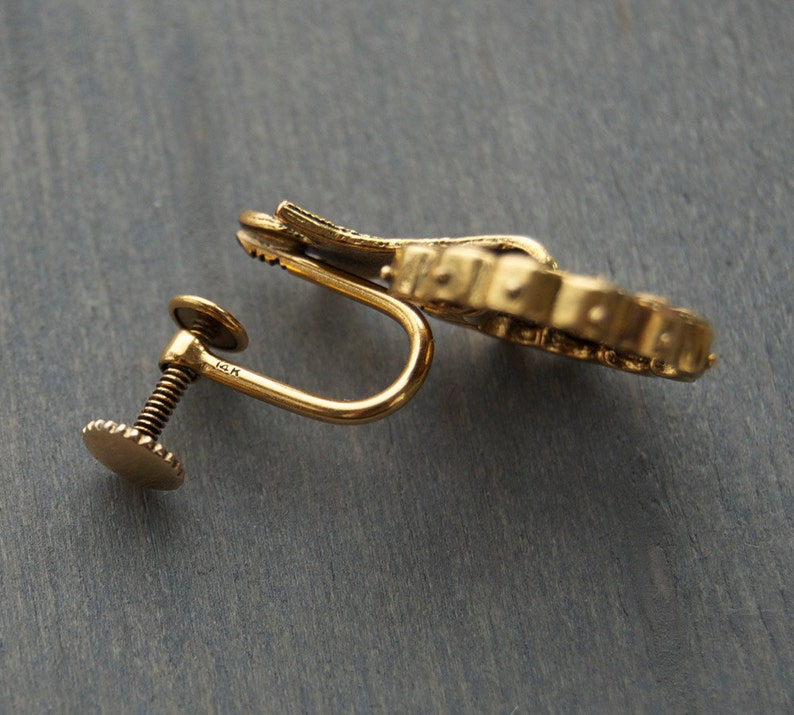 Art Deco Gold Dangle Geometric Earrings Screw Back Vintage 14k Gold ...