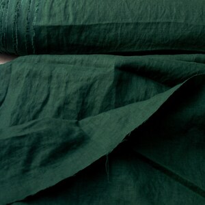 REMNANT Emerald Green Linen Fabric / Lightweight Linen Fabric / Soft ...