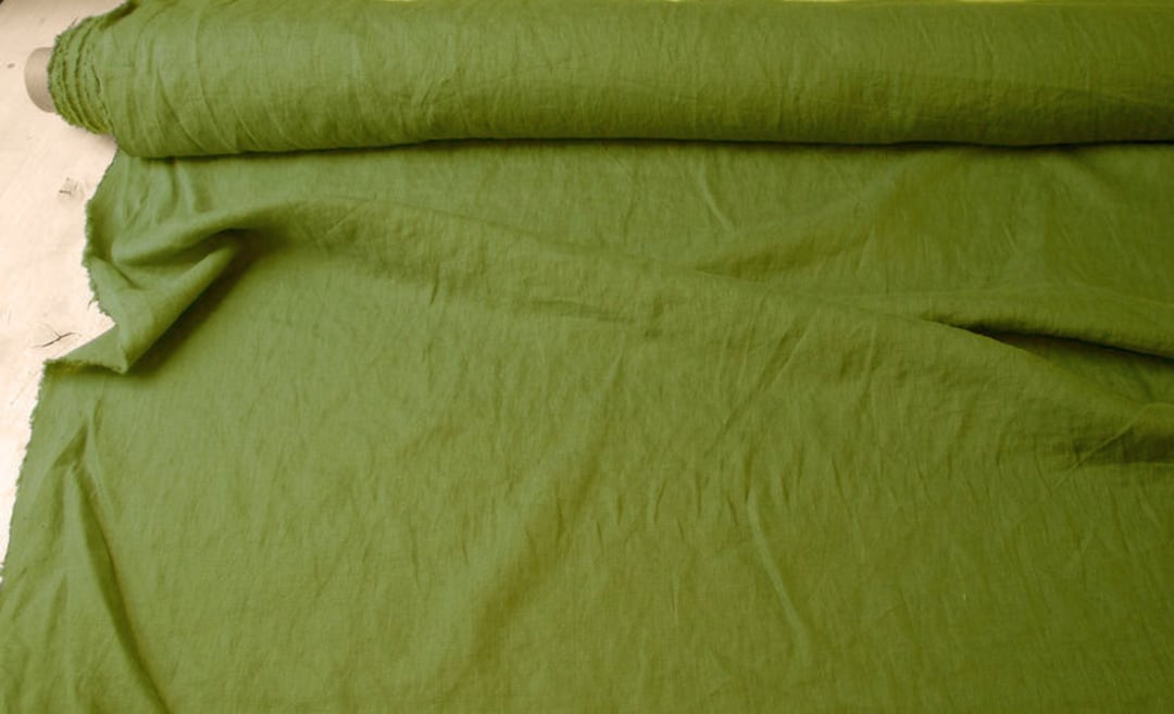 REMNANT Pear Green Linen Fabric / Lightweight Linen Fabric / Soft Linen ...