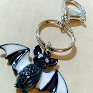 Bat Keychain Bag Charm Silver Tone With Black and White Enamel Cute Bat ...