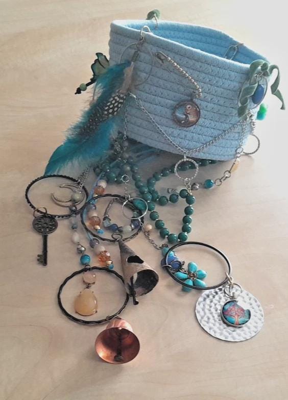Bohemian Indoor Mixed Media Wind Chime Basket From Upcycled Jewelry - Etsy