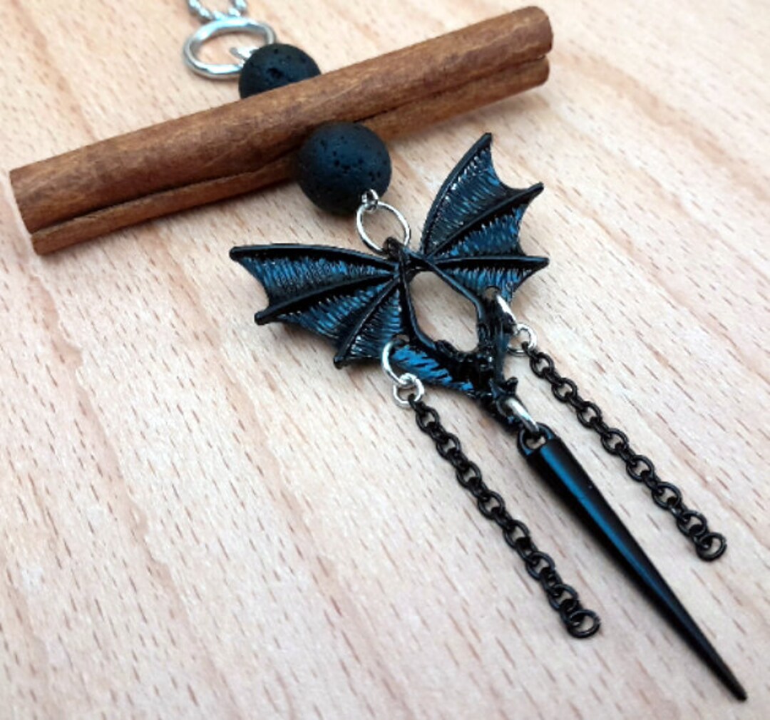 Spooky Cinnamon Sensation: Gothic Rearview Mirror Charm With Black Bat ...