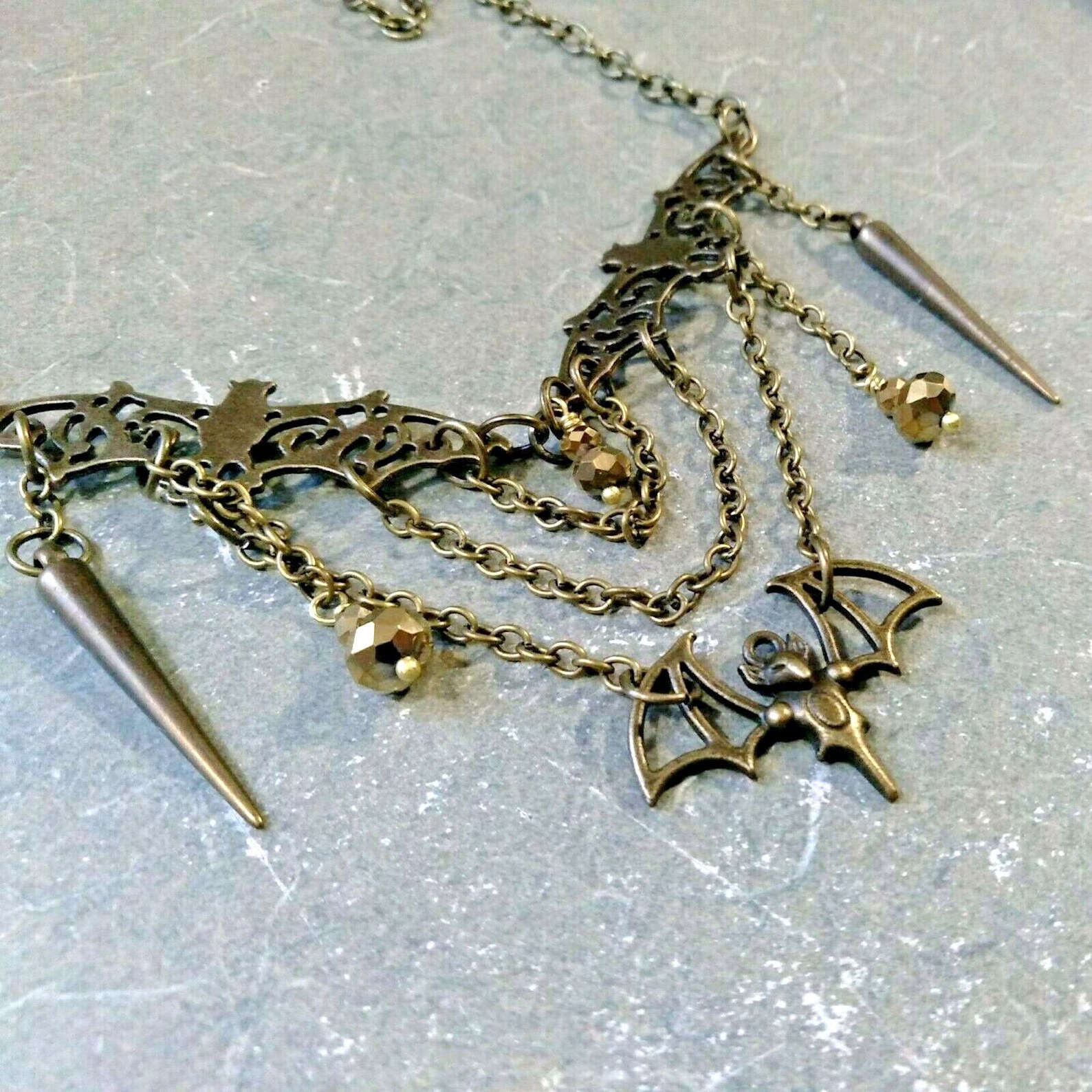 Chain Bats Necklace Bats Bronze Tone Goth Necklace - Etsy