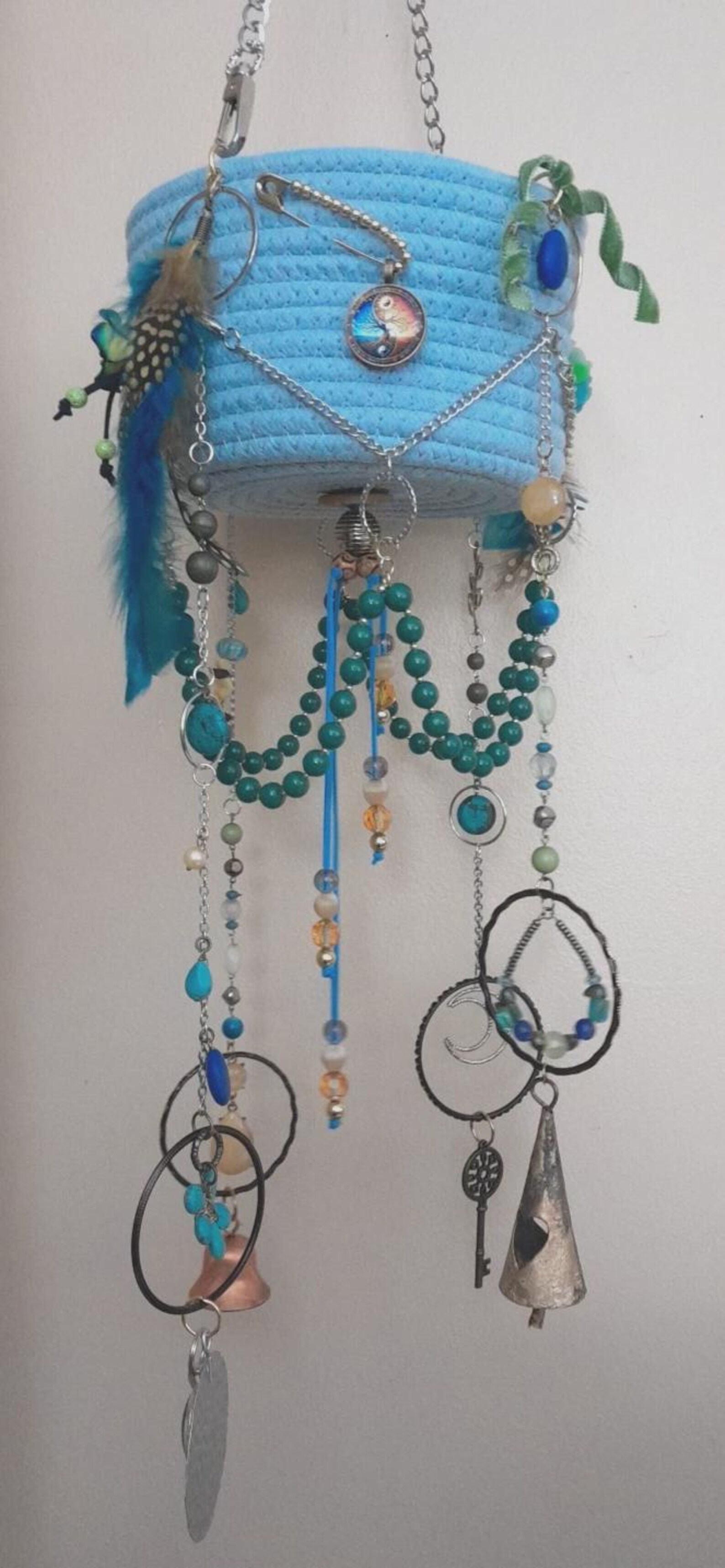 Bohemian Indoor Mixed Media Wind Chime Basket From Upcycled Jewelry - Etsy