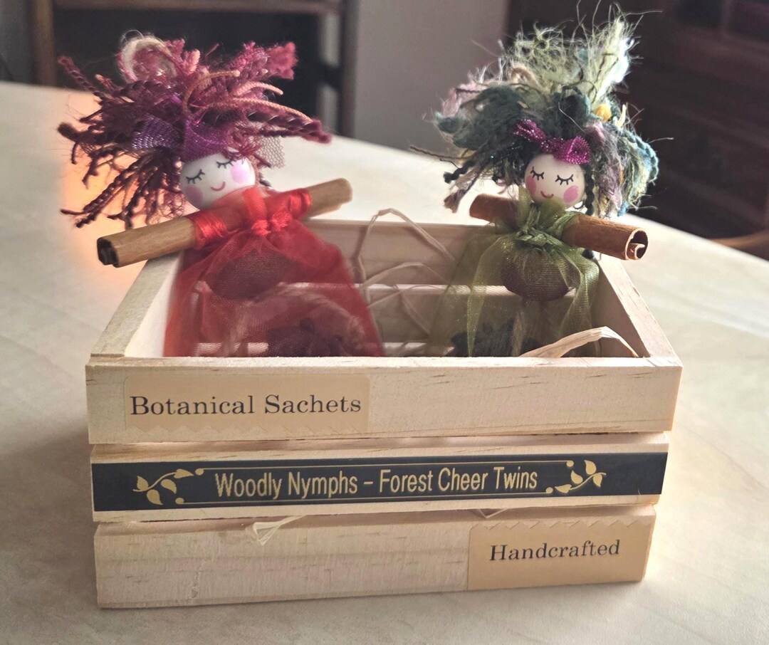 Handcrafted Woodly Nymph Charms – Botanical Sachet Figures in Wooden ...