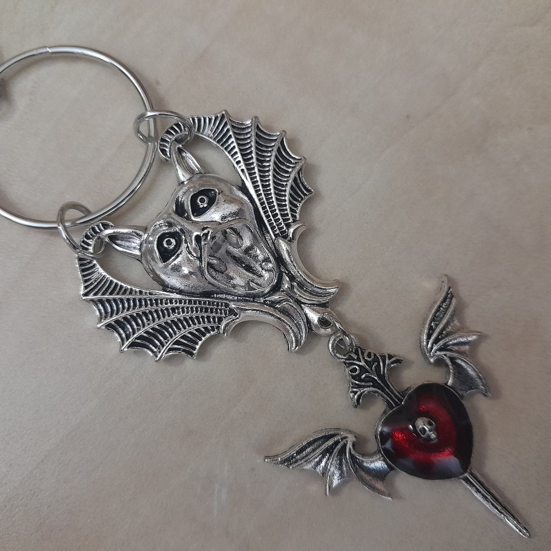 Gothic Vampire Bat With Devil's Winged Dagger Heart Rearview Mirror ...