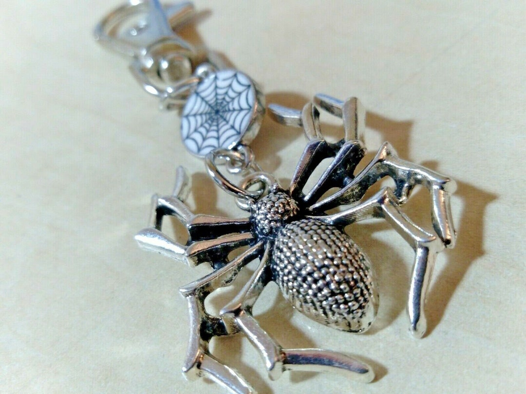 Spider and Spider Web Keychain Bag Charm Antique Silver Tone Spider ...
