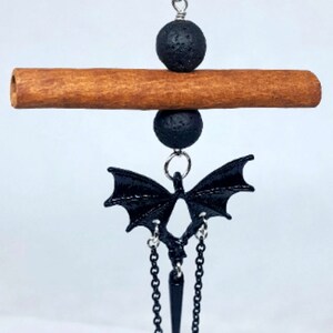 Spooky Cinnamon Sensation: Gothic Rearview Mirror Charm With Black Bat ...