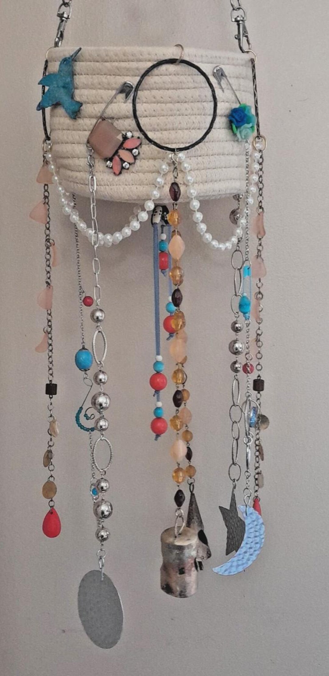 Bohemian Indoor Wind Chime Basket From Upcycled Jewelry - Etsy