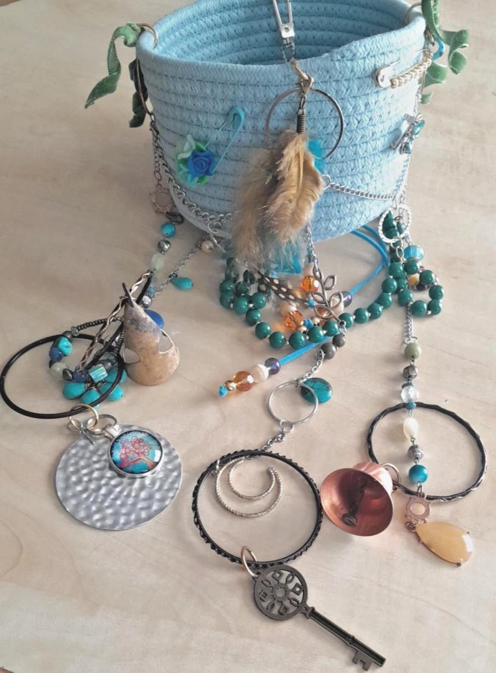 Bohemian Indoor Mixed Media Wind Chime Basket From Upcycled Jewelry - Etsy