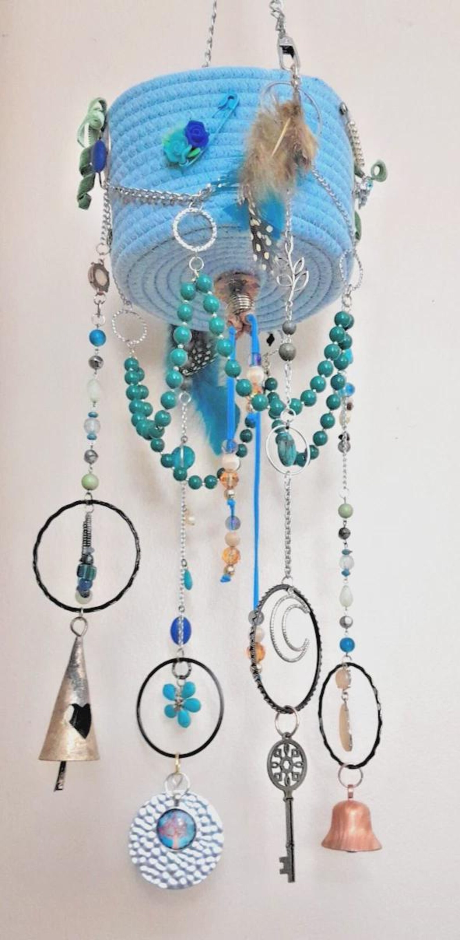 Bohemian Indoor Mixed Media Wind Chime Basket From Upcycled Jewelry - Etsy