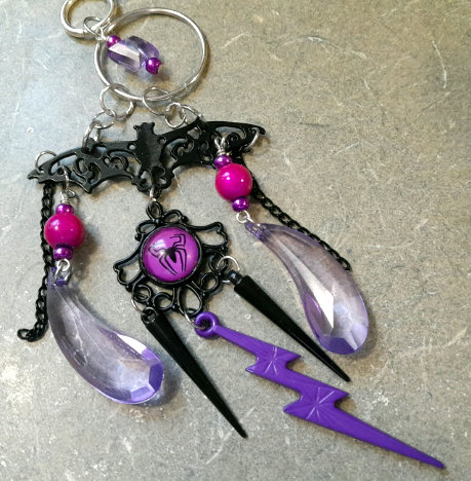 Gothic Rearview Mirror Charm: Bat, Spider, Lightning Bolt, Spikes - Etsy