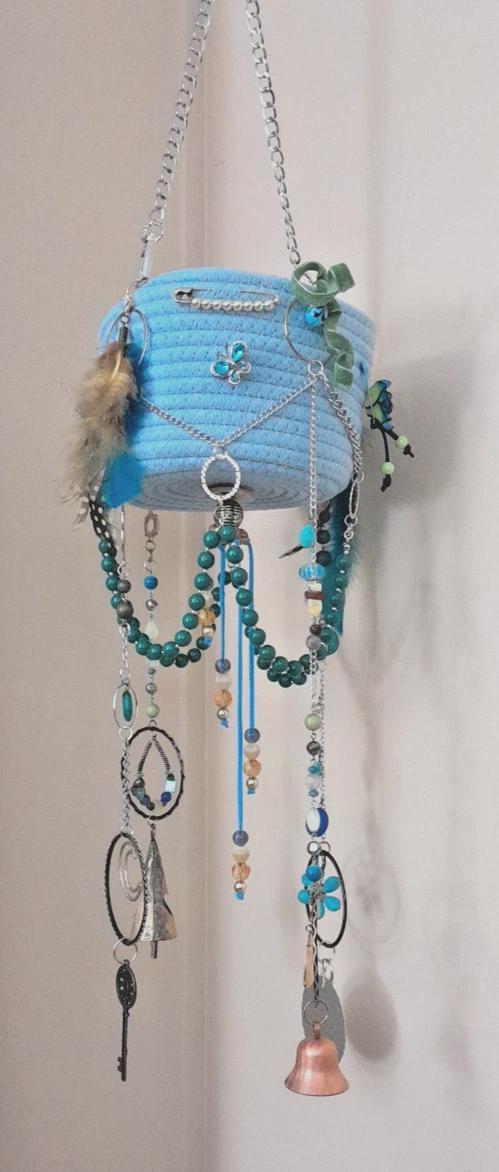 Bohemian Indoor Mixed Media Wind Chime Basket From Upcycled Jewelry - Etsy