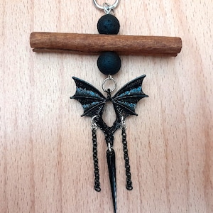 Spooky Cinnamon Sensation: Gothic Rearview Mirror Charm With Black Bat ...