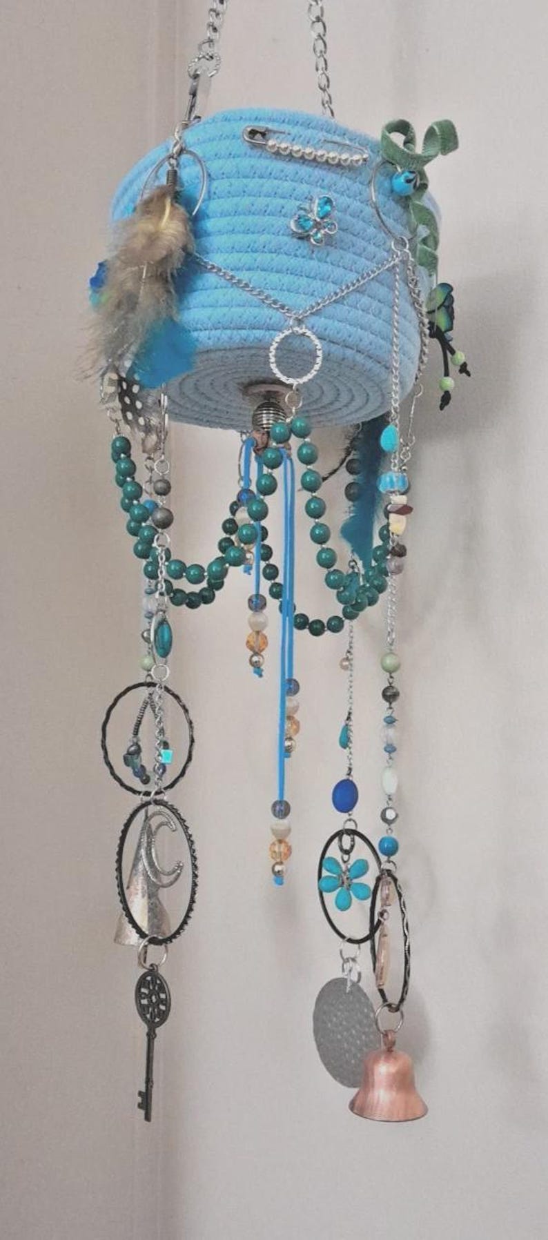 Bohemian Indoor Mixed Media Wind Chime Basket From Upcycled Jewelry - Etsy