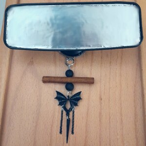 Spooky Cinnamon Sensation: Gothic Rearview Mirror Charm With Black Bat ...