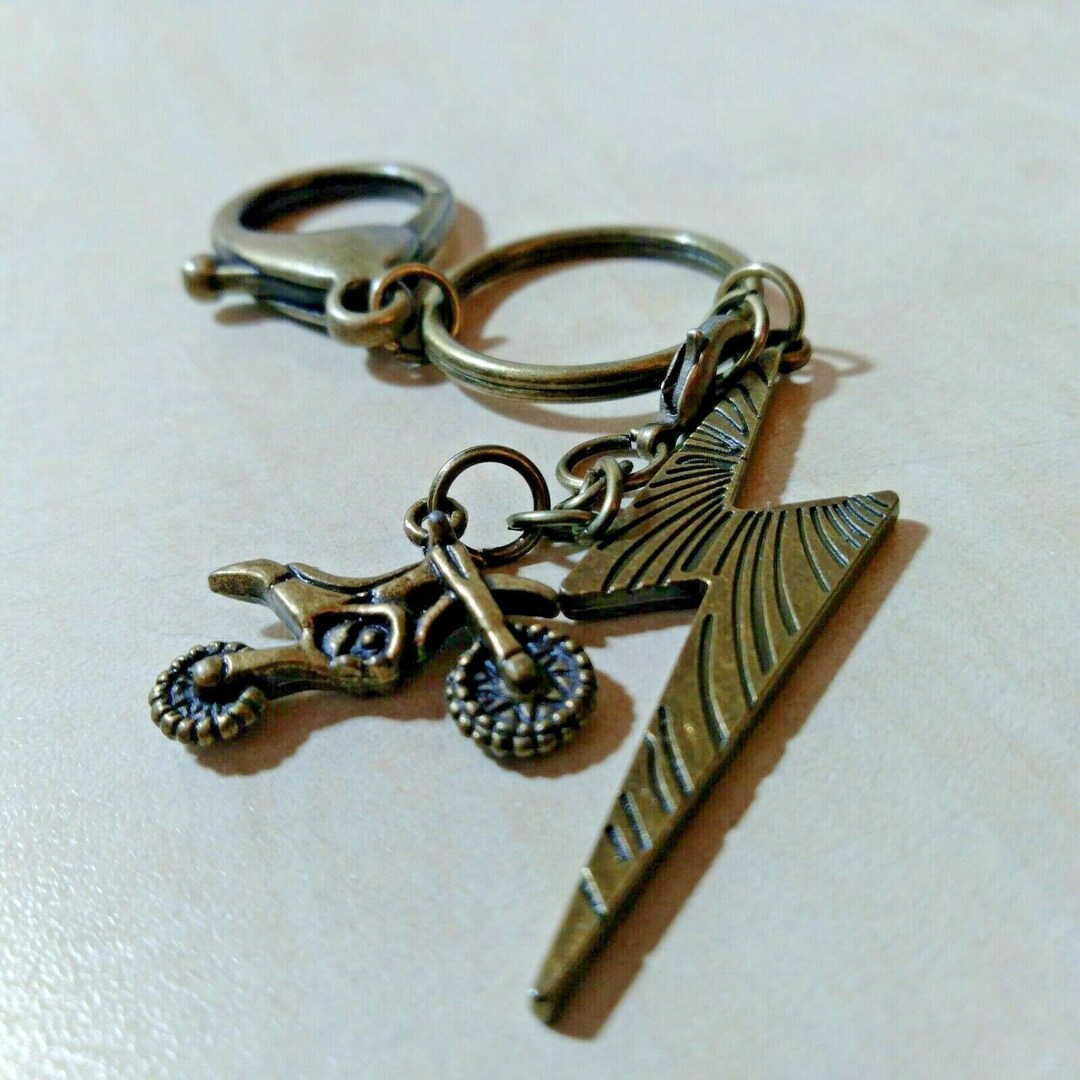 Lightning Bold With Bike Keychain Biker's Bag Charm Motorcycle Keyring ...