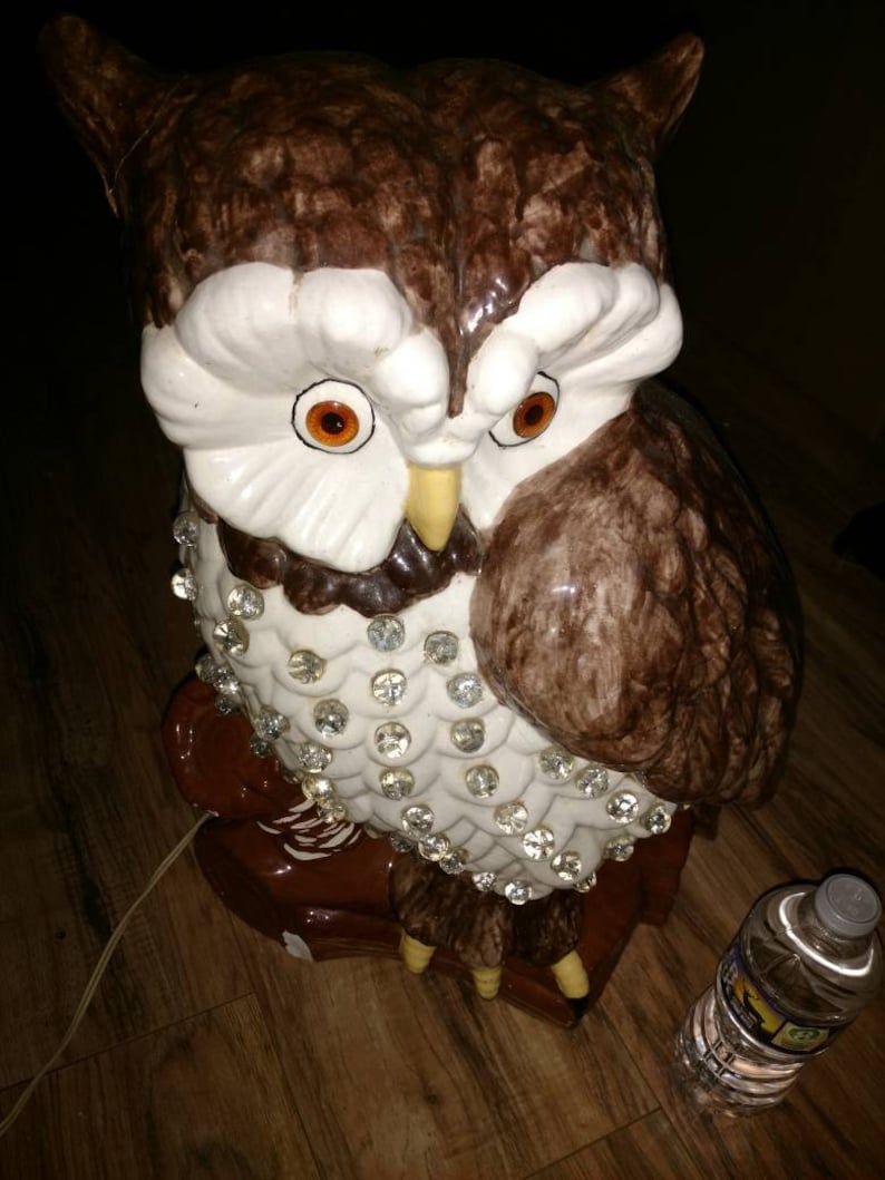 Giant Vintage Ceramic Owl Lamp With Clear Glass Marbles and | Etsy