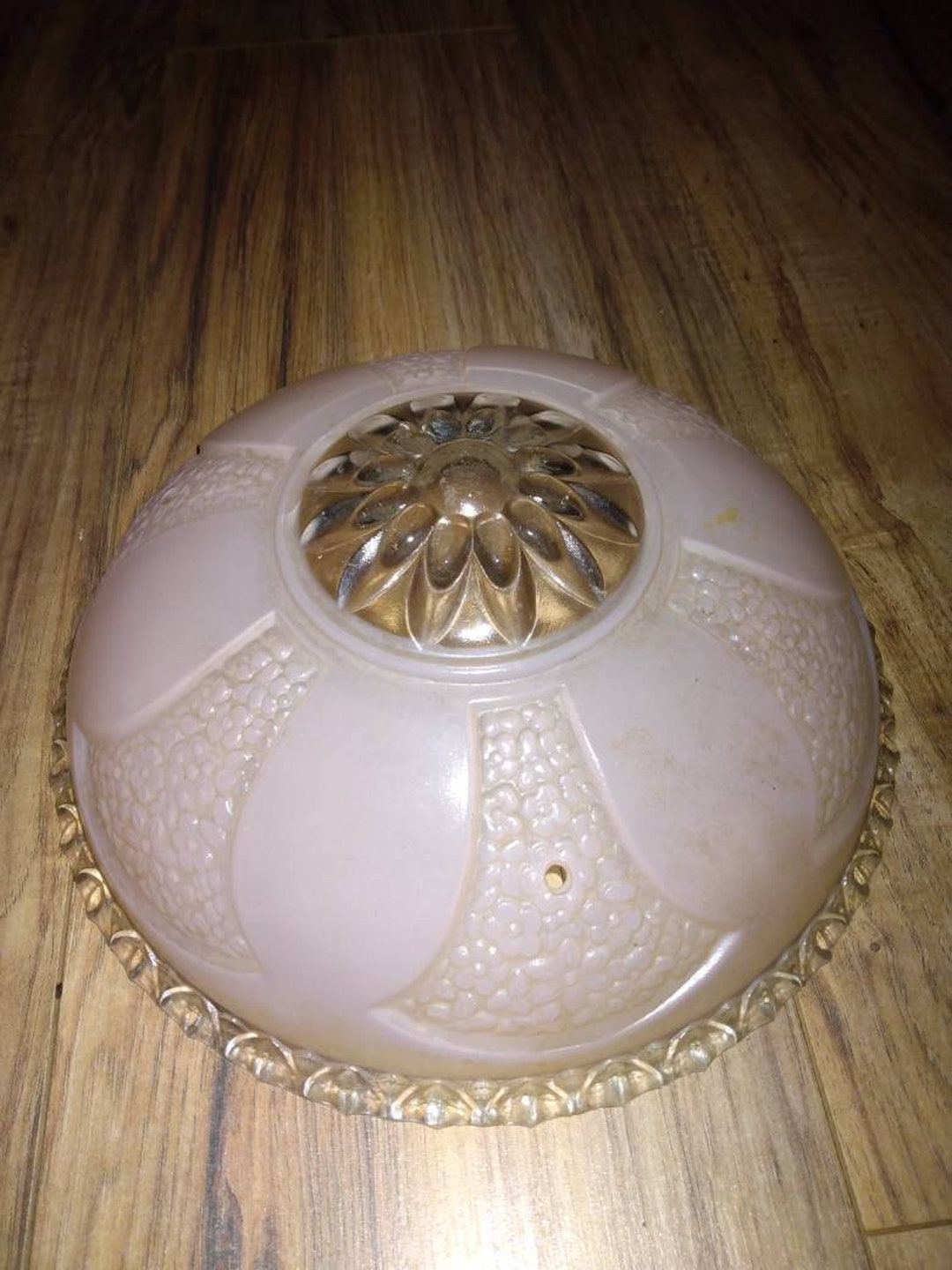 Vintage Light Pink Depression Era Glass Ceiling Light Shade With 3 ...