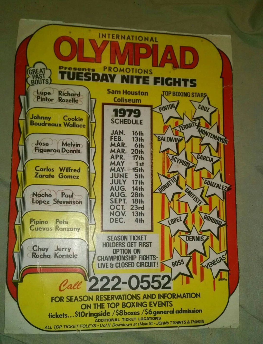 Vintage International Olympiad Boxing Fight Card Poster Sam Houston ...