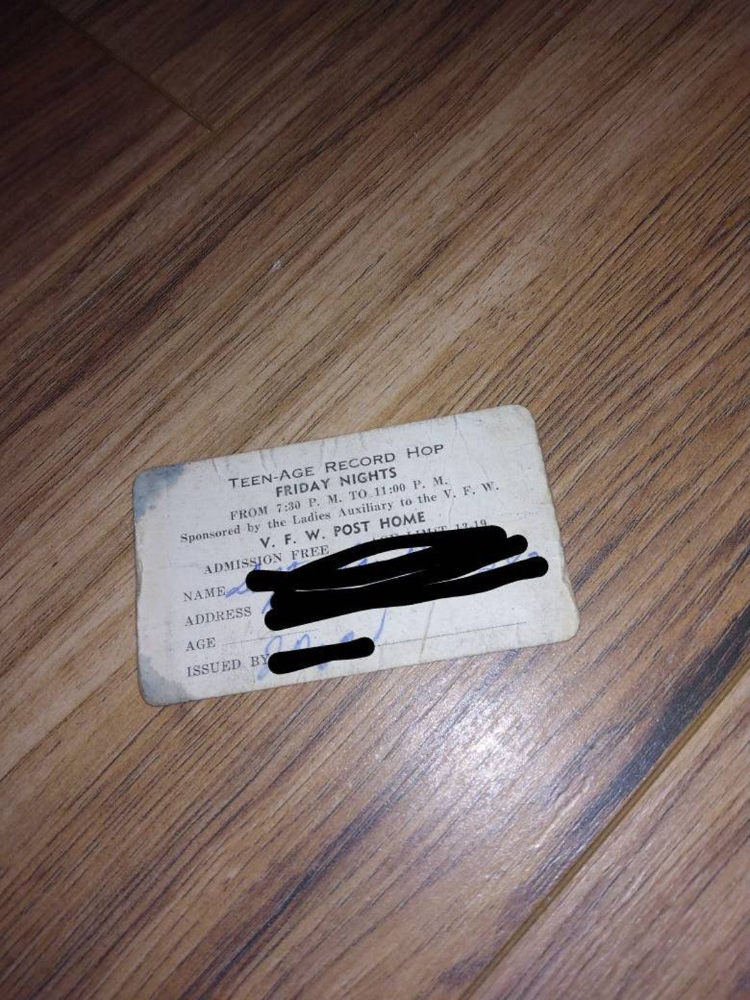 Vintage V.F.W Teenage Record Hop Admission Card Signed - Etsy