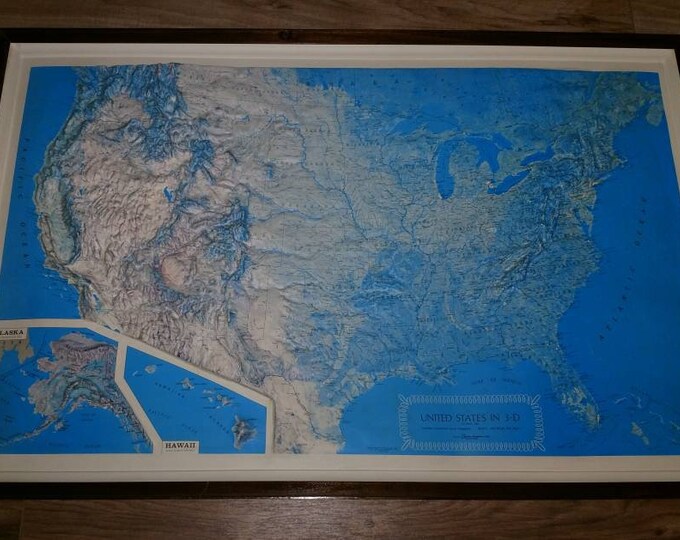 1968 Kistler Graphics High Relief Map of the United States Wood Frame ...