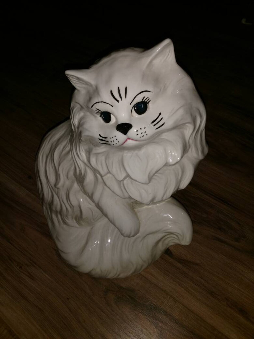 Vintage Ceramic Persian Cat Statue With Blue Eyes and Raised Paw - Etsy