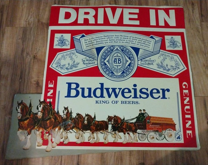 Vintage Large Metal Budweiser Advertising Sign Drive in With ...