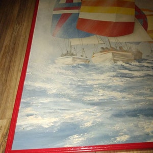 Vintage Stephen Kaye Large Painting Featuring Sailboats. Nice and ...