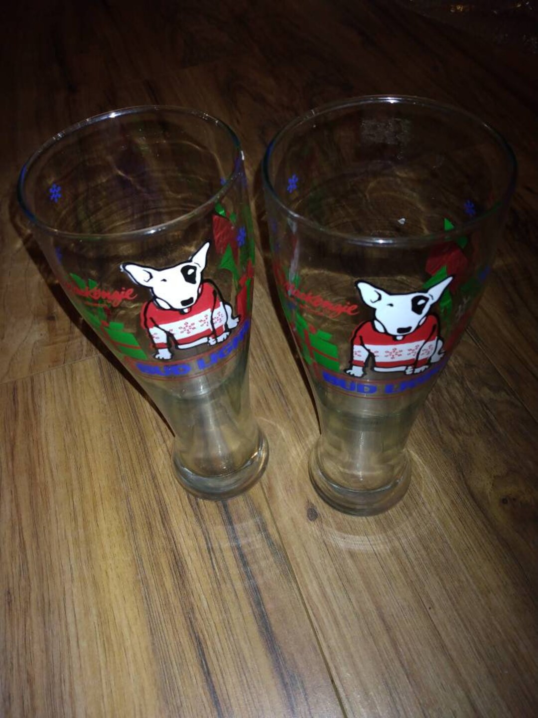 Two Vintage 1987 Spuds Mackenzie Bud Light Pilsner Style Tall Glasses 9 ...