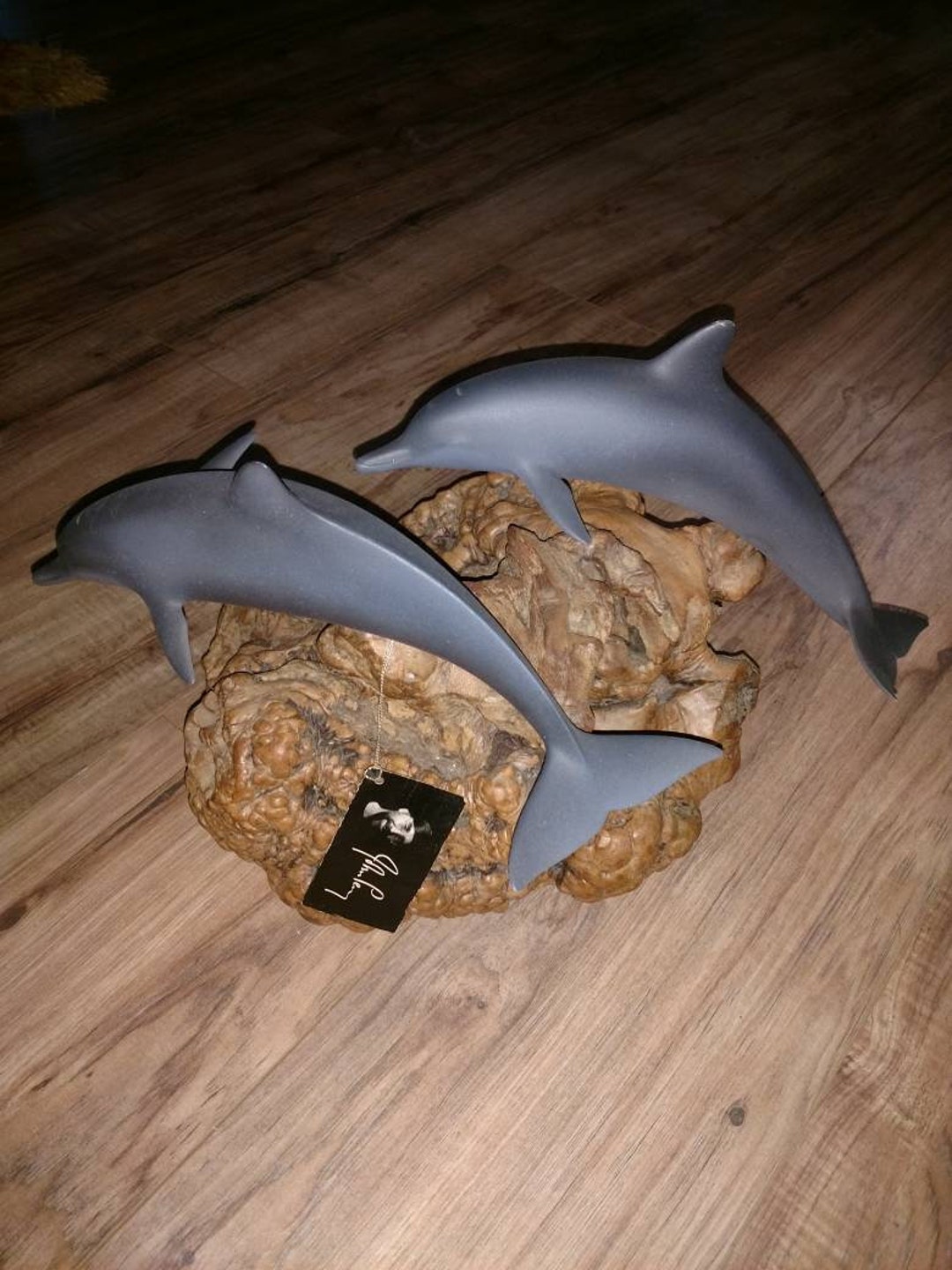 Vintage John Perry Dolphin Statue Pair on Faux Burl Wood Resin - Etsy