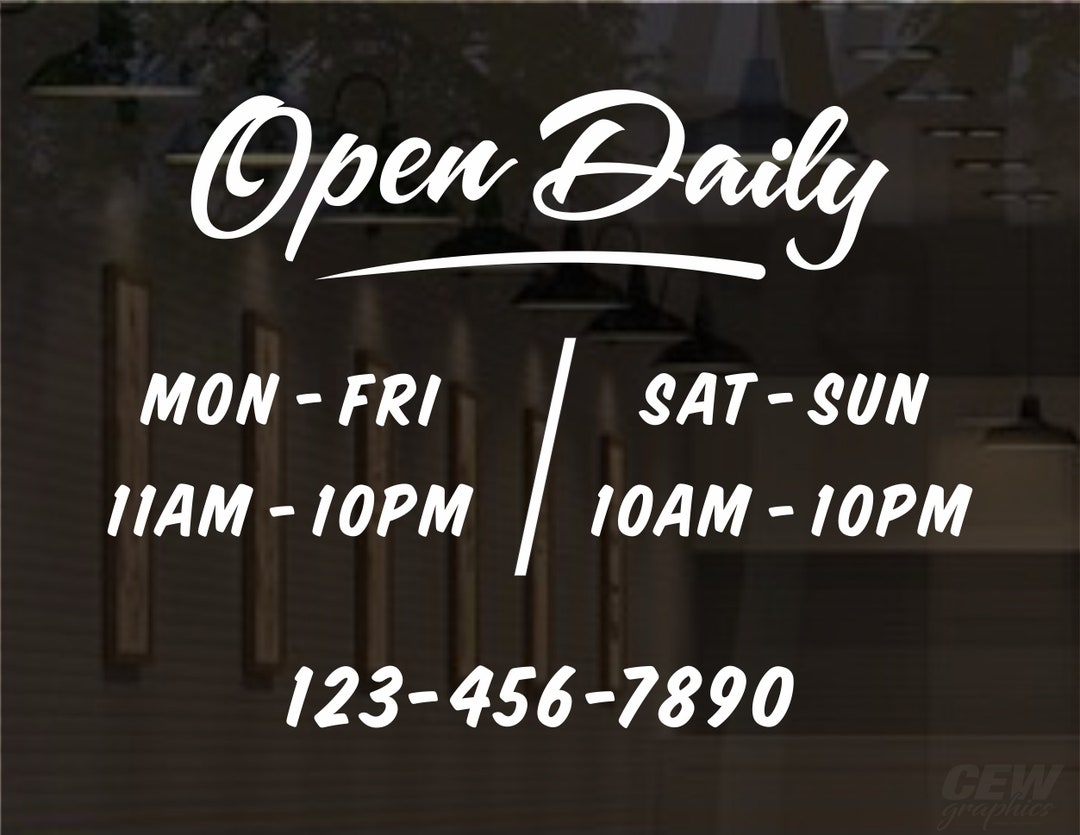 Vintage Style Store Hours Decal, Hours of Operation Sticker, Business ...