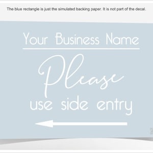Please Use Side Entry Door Decal With Arrow, Business Name Vinyl ...