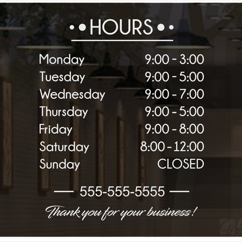 Store Hours Decal Hours of Operation Sticker Business Hours - Etsy