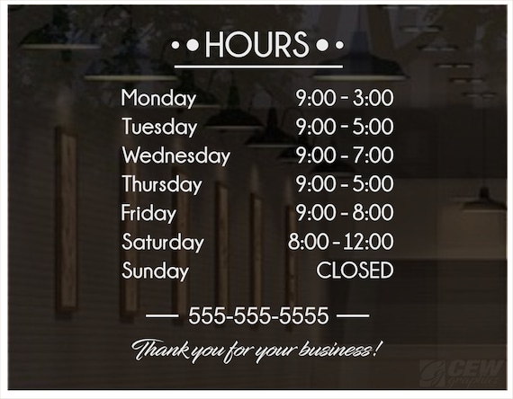 Store hour decal business hours door sticker hours of | Etsy