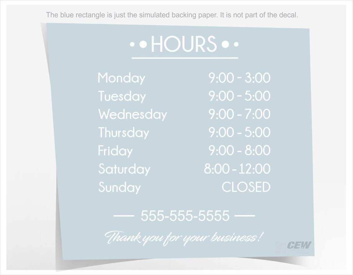 Store Hour Decal Business Hours Door Sticker Hours of | Etsy