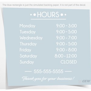 Store Hour Decal, Business Hours Door Sticker, Hours of Operation Decal ...
