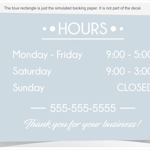 Store Hours Decal, Hours of Operation Sticker, Business Hours Door ...