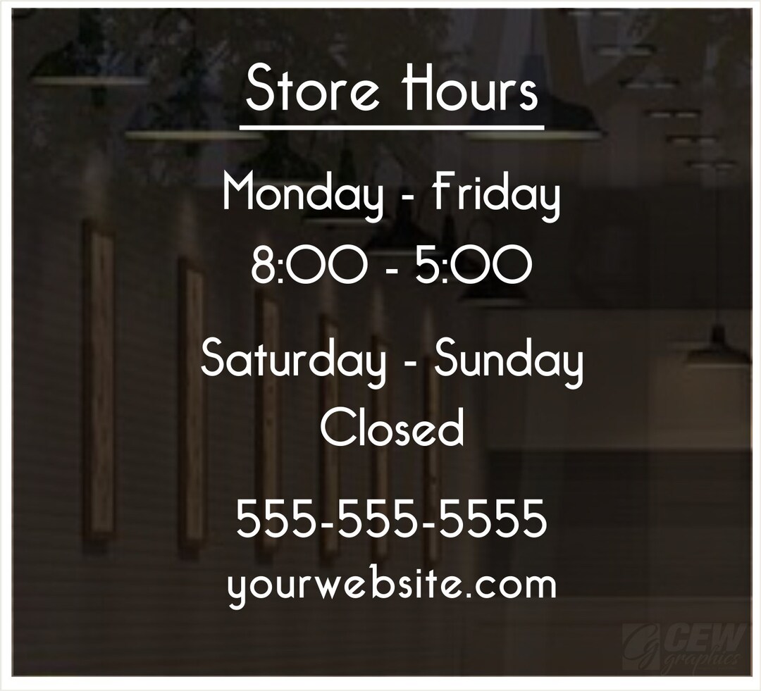 Store Hours of Operation Decal, Business Hours Door Vinyl Sticker ...
