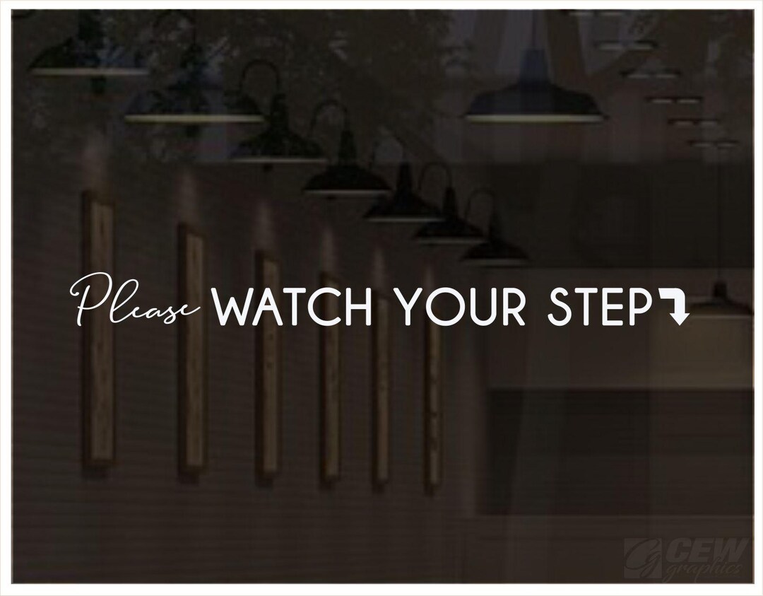 Please Watch Your Step Decal With Arrow, Caution Step Door Label ...