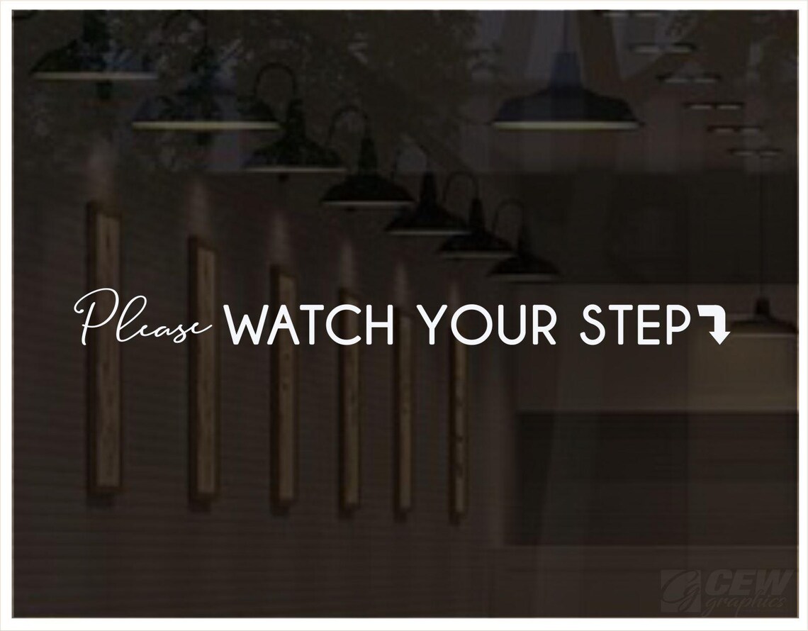 Please Watch Your Step Decal With Arrow, Caution Step Door Label ...
