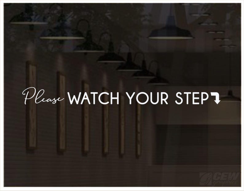 Please Watch Your Step Decal With Arrow, Caution Step Door Label ...
