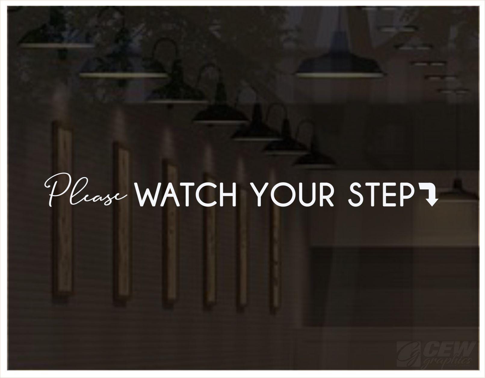 Please Watch Your Step Decal With Arrow, Caution Step Door Label ...