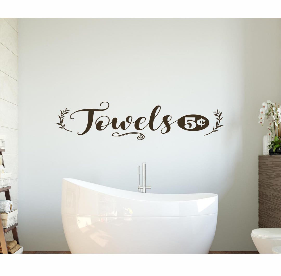 Rustic Towels Decal, Washroom Vinyl Decal Sign, Bathroom Sticker Label ...